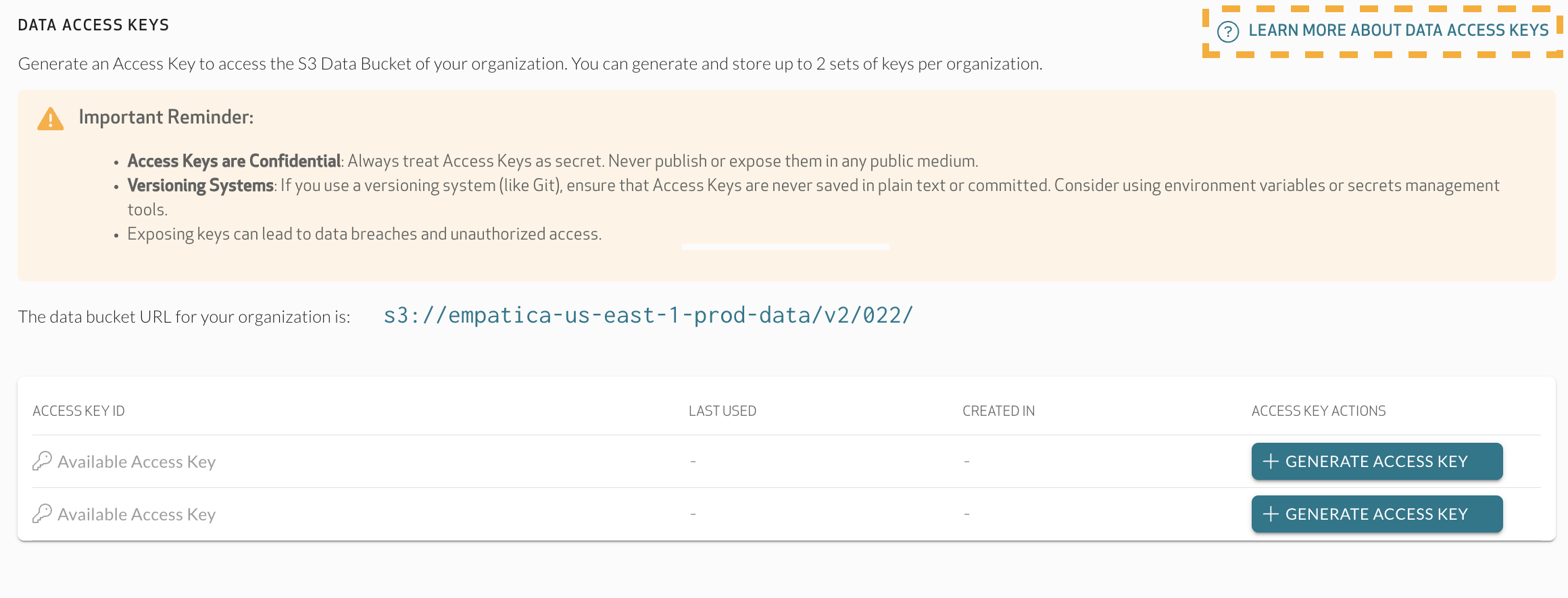 Generating and Revoking Data Access Keys – Empatica Support