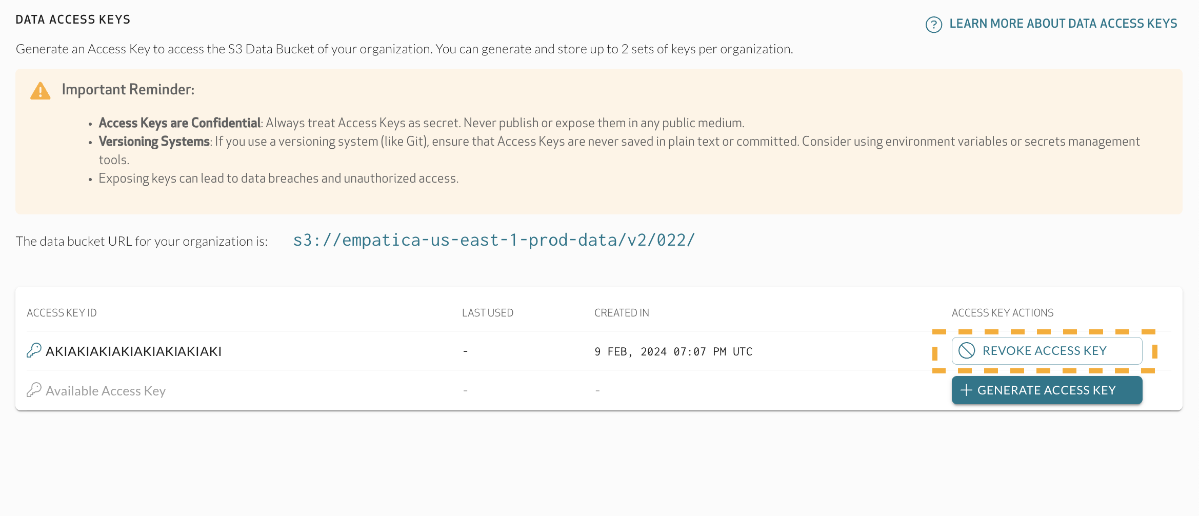 Generating and Revoking Data Access Keys – Empatica Support